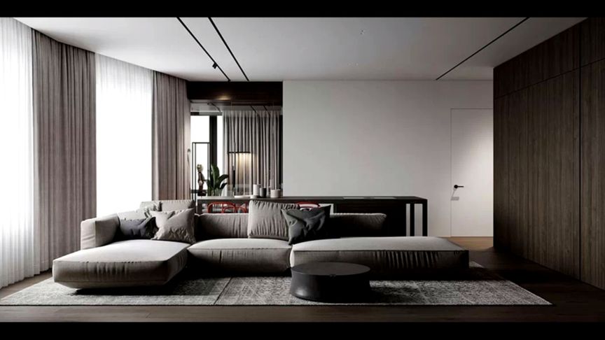 现代极简住极窄无框门、无踢脚、主