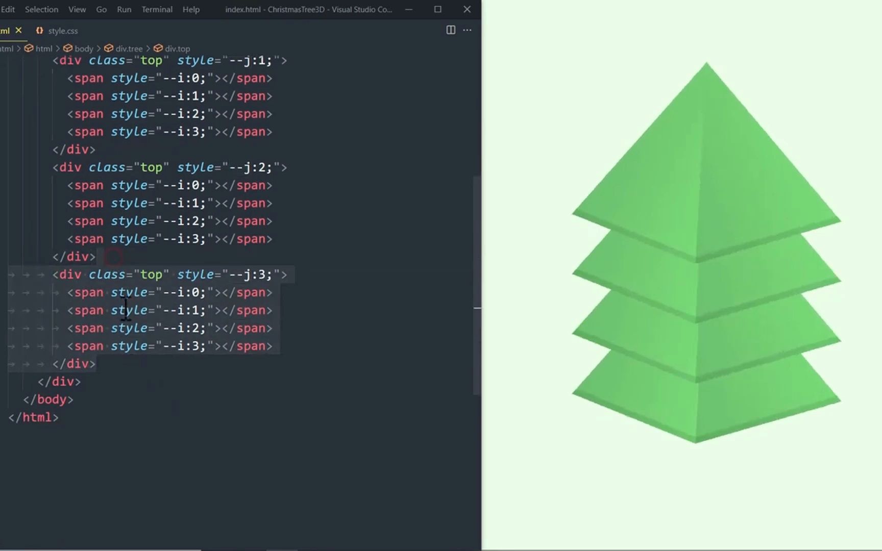 仅使用HTML和CSS制作的3D动画圣诞树
