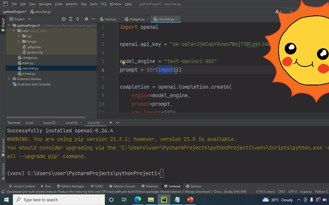 如何使用 PyCharm 在中将 ChatGPT 实现为聊天机器人