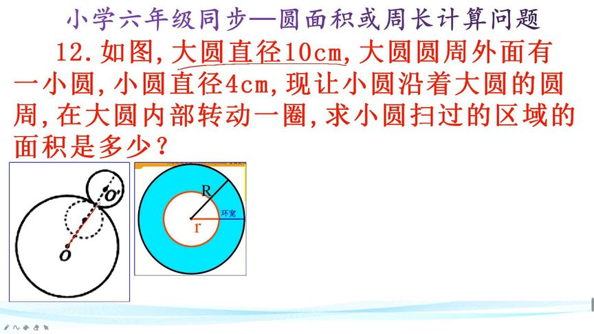 六年级数学:小圆绕大圆旋转一周,小圆扫过的面积如何计算?