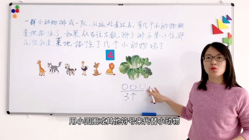 一年级数学思维训练:基数与序数 有几只小动物被菜地挡住了?
