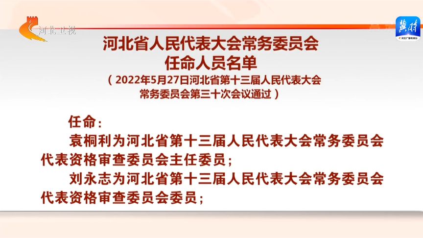 河北省人民代表大会常务委员会任命人员名单