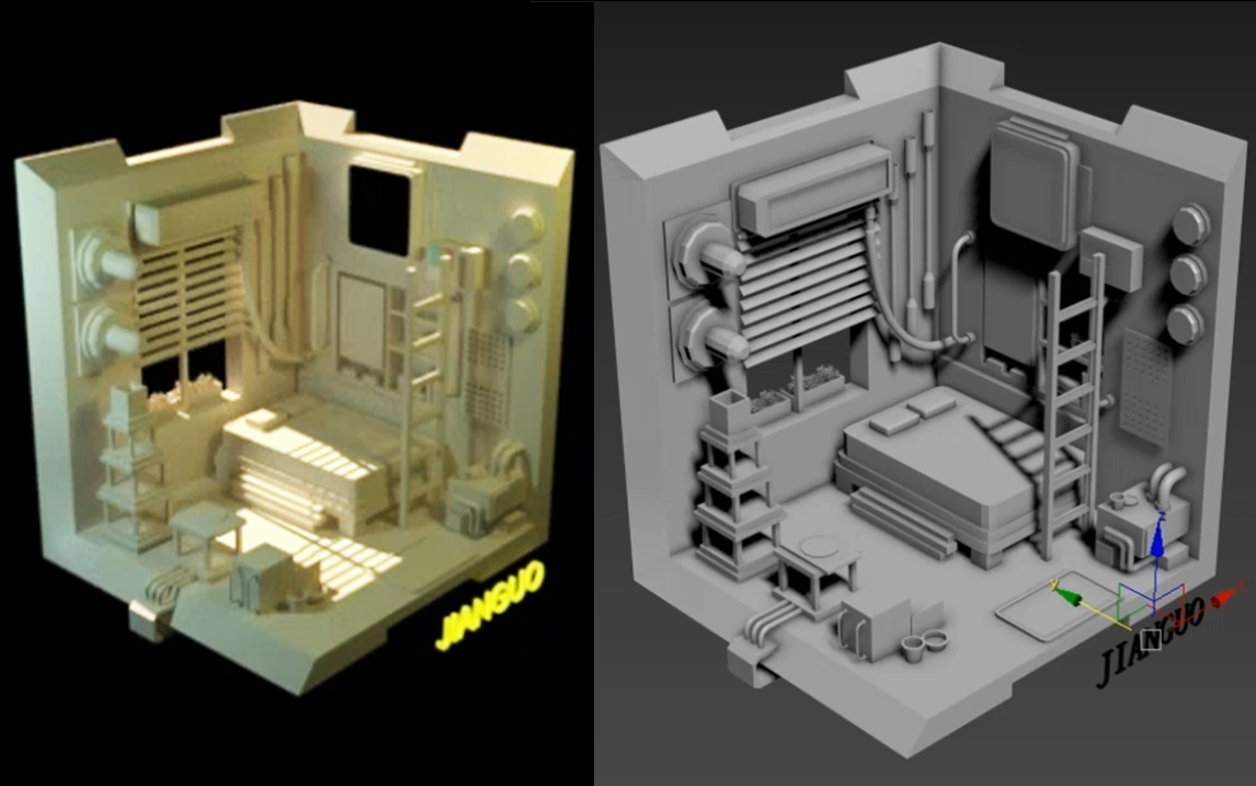 【3dmax建模】简单室内小场景模型制作渲染,室内建模教程