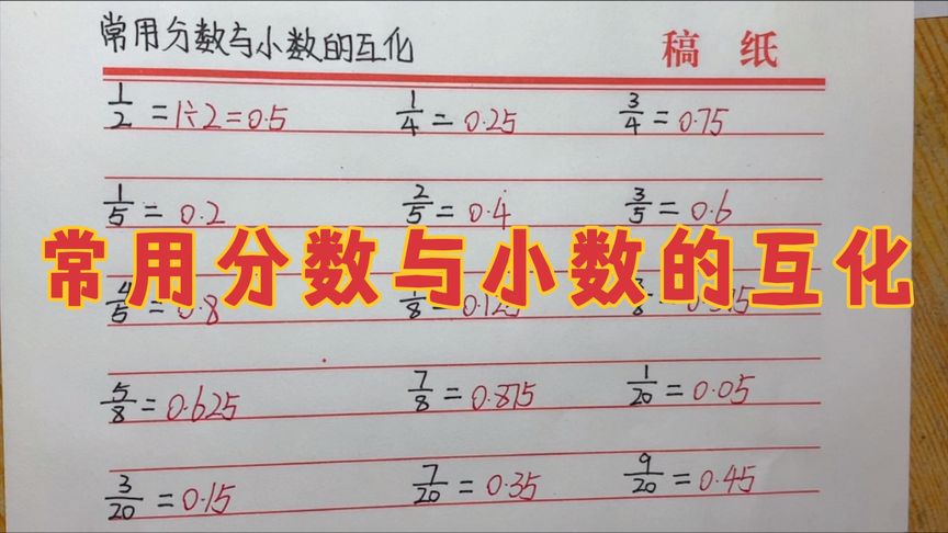 常用分数与小数的互化,做题方便多了