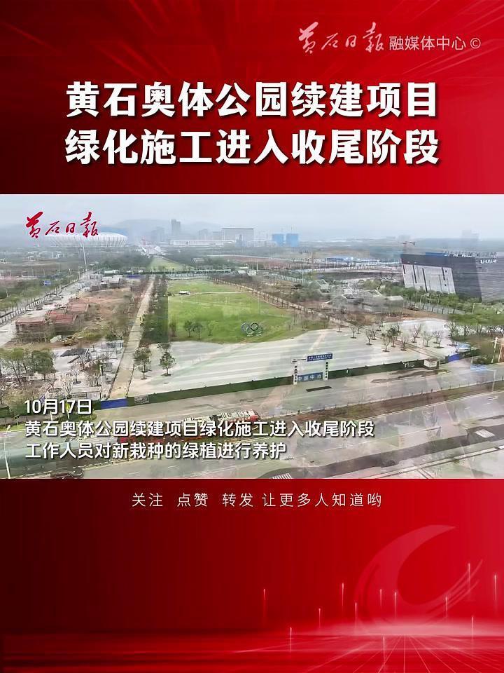 10月17日,黄石奥体公园续建项目绿化施工进入收尾阶段,工作人员对新...
