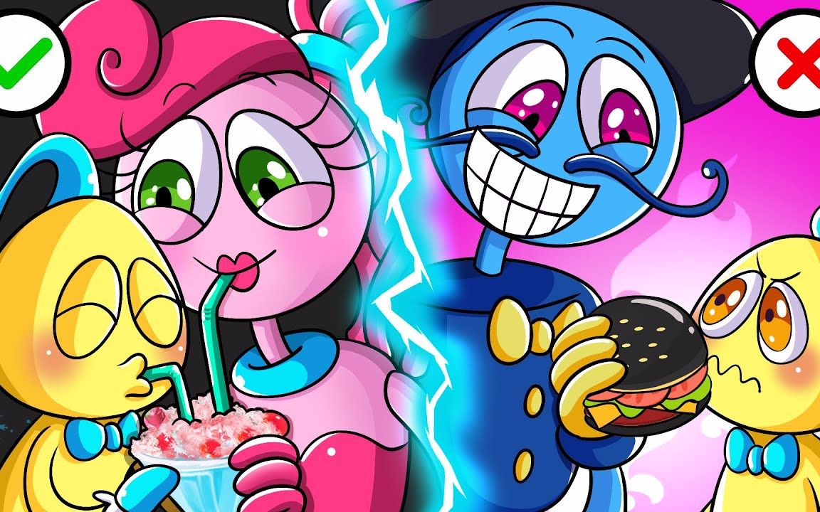 波比的游戏时间:粉色食品VS黑色食品挑战!妈妈Vs爸爸美食