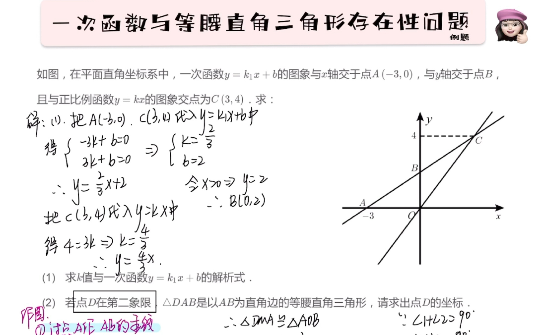 一次函数与等腰直角三角形存在性问题 解题秘籍+例题