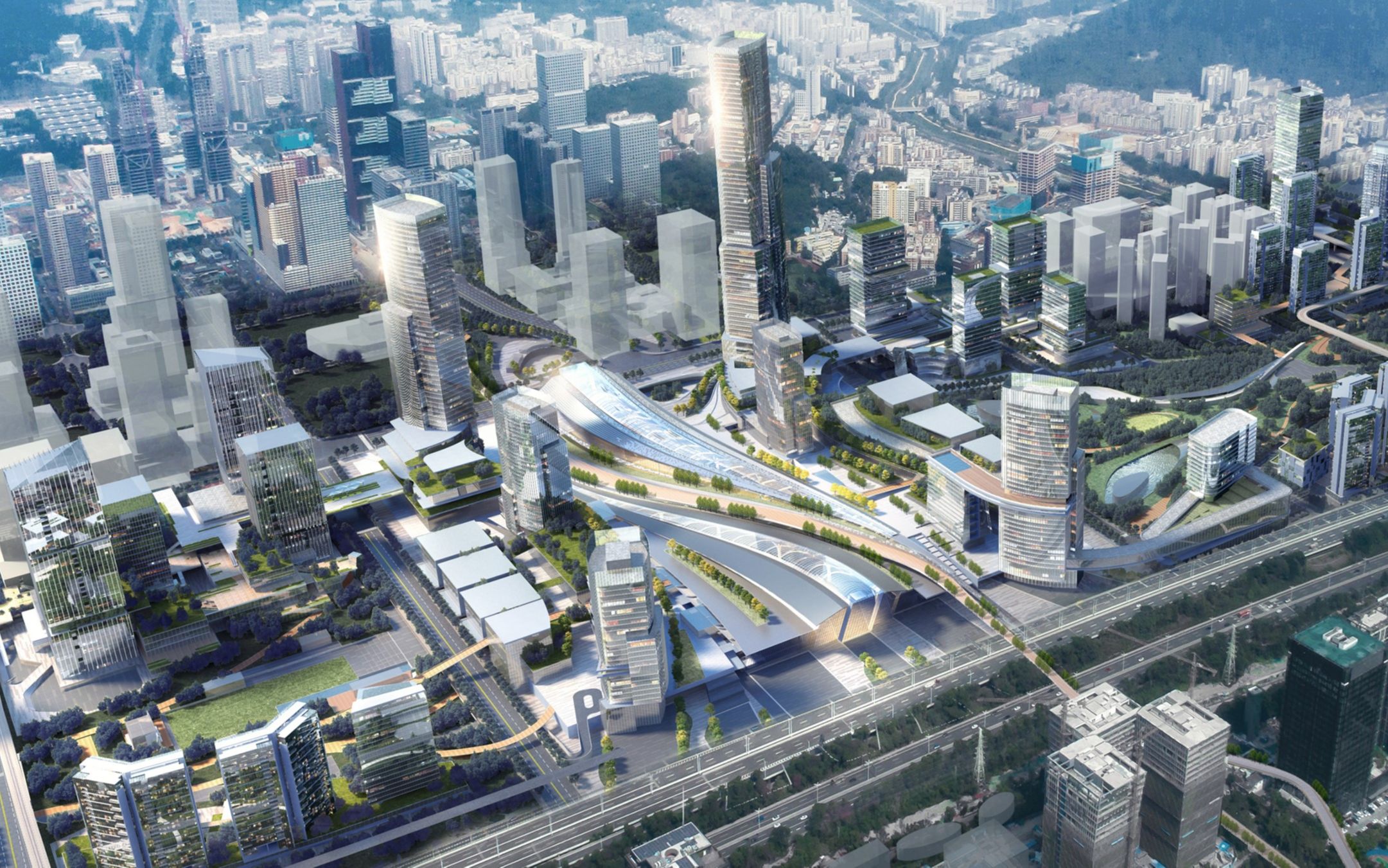 【中标方案学习】Aedas赢得并公布深圳西丽综合交通枢纽城市设计...