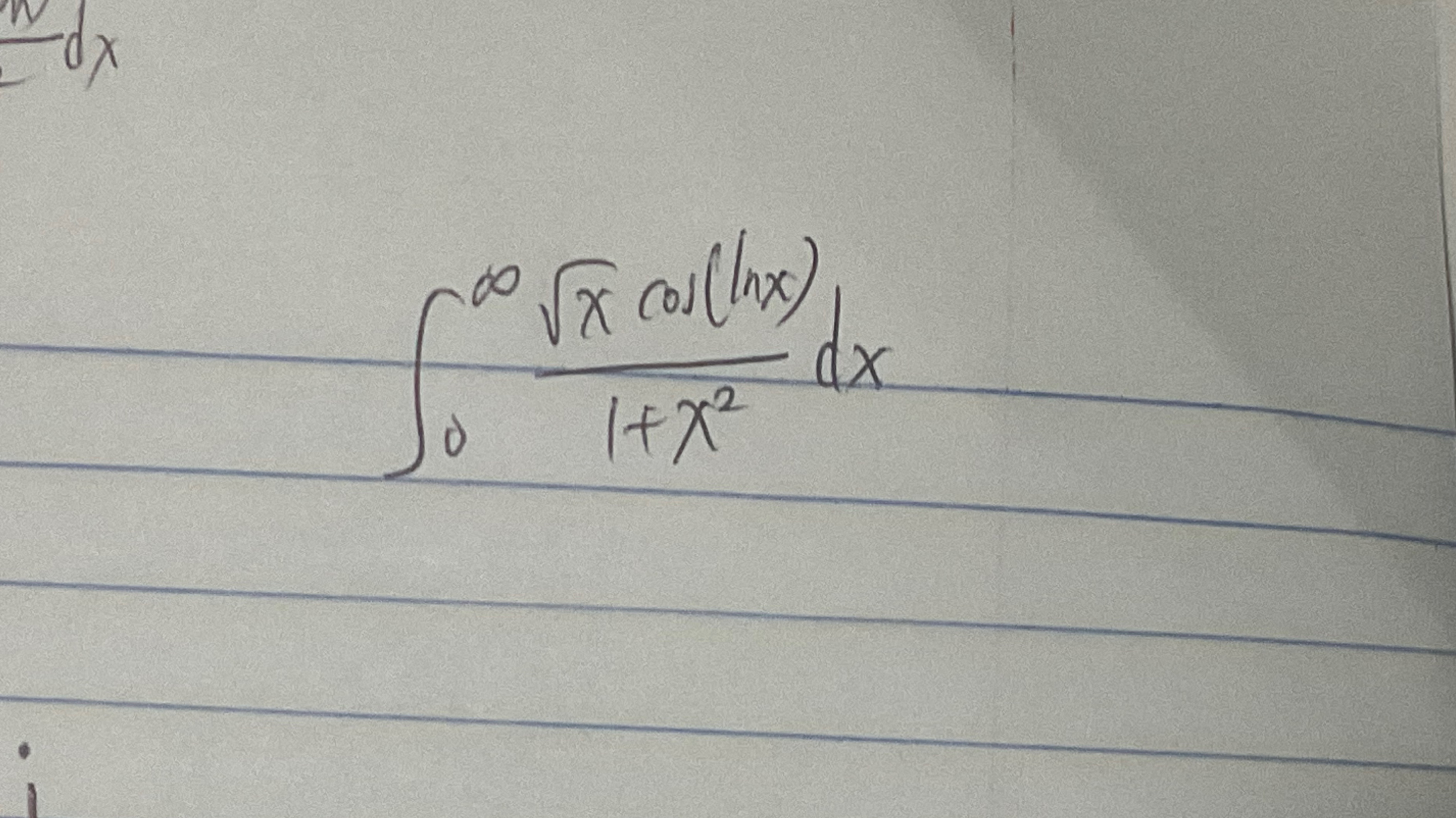 sqr(x)cos(lnx)/(1+x^2)从0到无限的积分