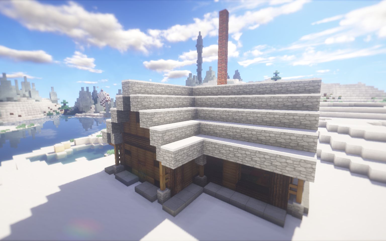 我的世界简单地形建筑---雪地小屋(中期生存)