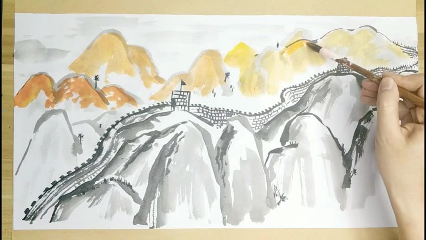 儿童国画长城#儿童画#简笔画#亲子#绘画教程#长城#国画