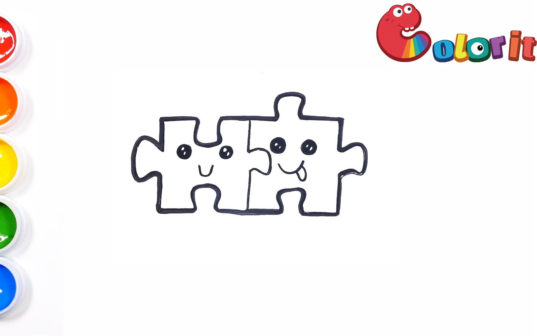 【简笔画】两个小伙伴亲密的连在一起,教你画可爱的拼图