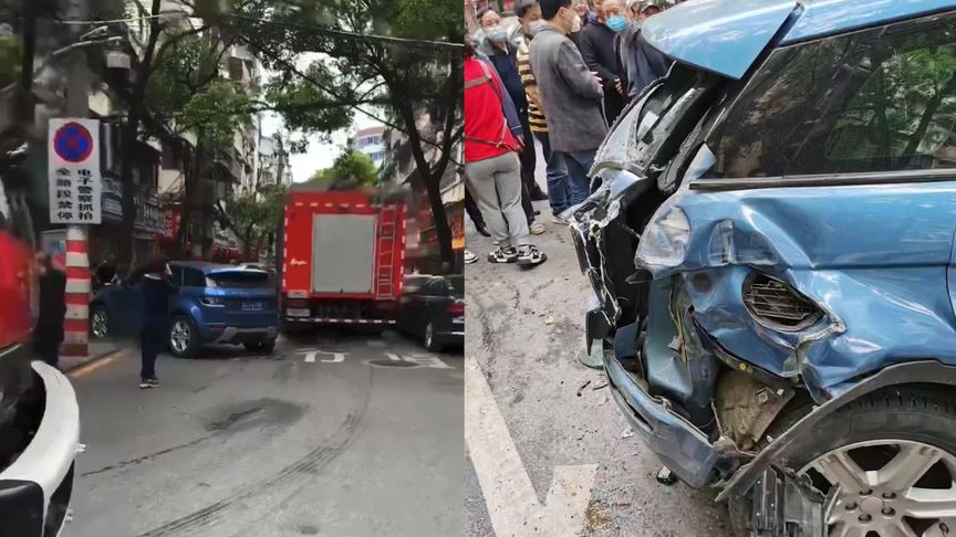 路虎违停挡住消防通道,消防车直接撞开霸气开道,网友直呼该撞!