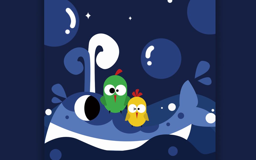 教你用AI简单几步画出童趣的小鸡和小鲸鱼卡通壁纸