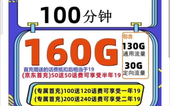 2023-3-11优惠后19月租包160G加100分钟,电信星卡优惠版!