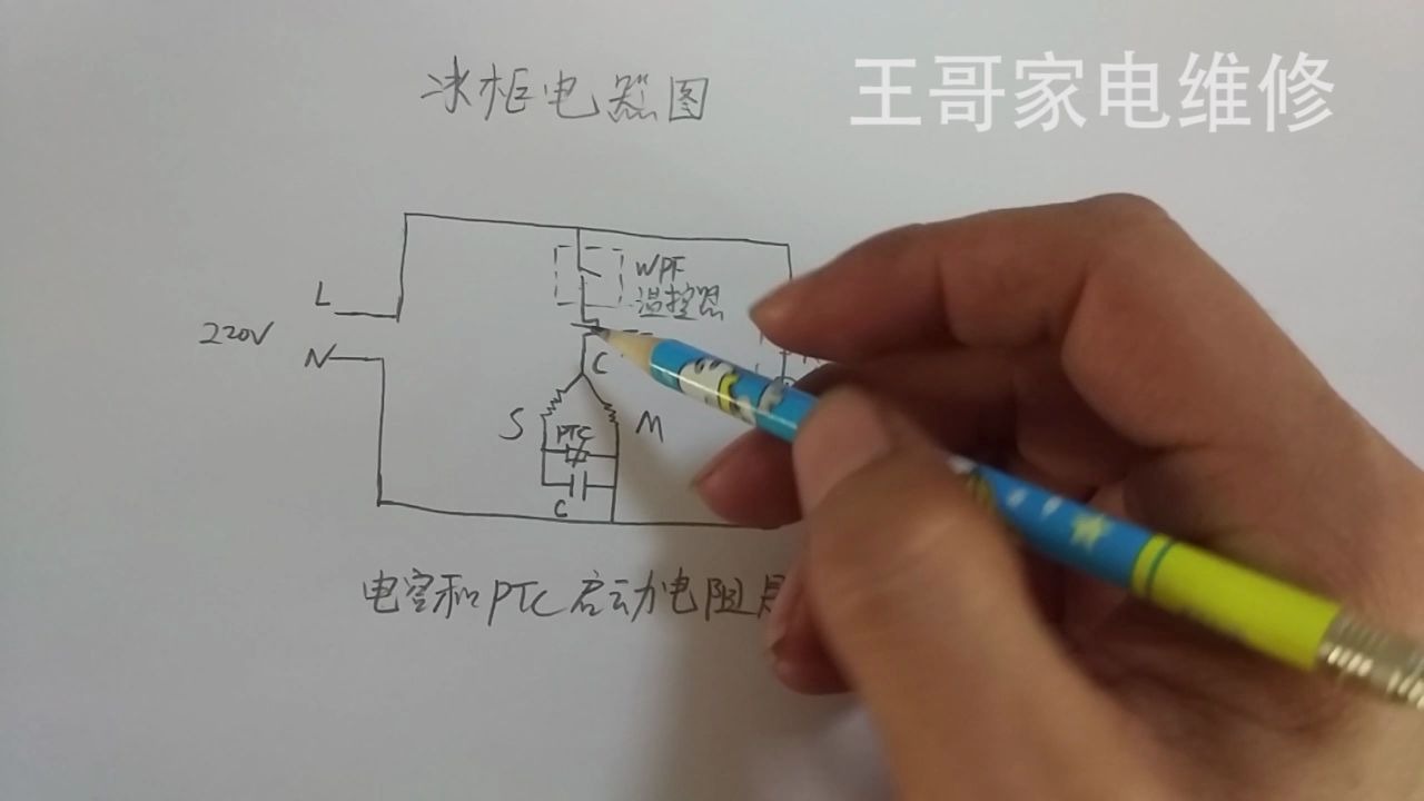 冰箱维修,冰柜的电气原理图讲解,电容和PTC启动器是并联的
