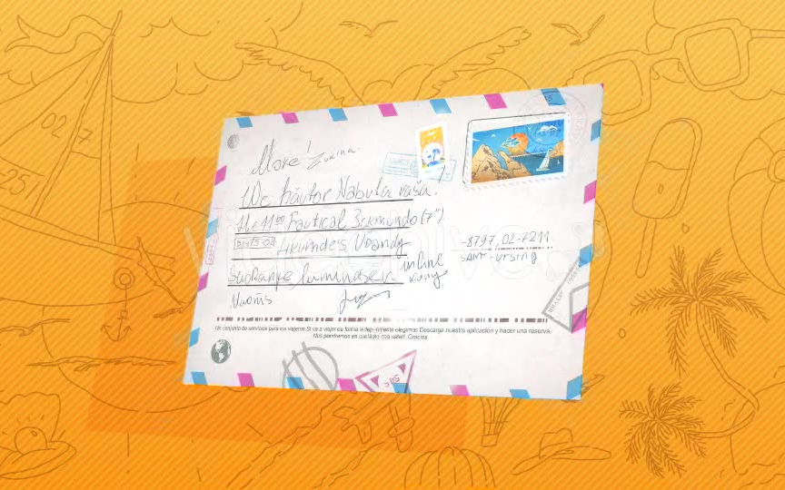 AE模板-美丽风景明信片信封邮票卡通动画风格片头logo模板热气球...