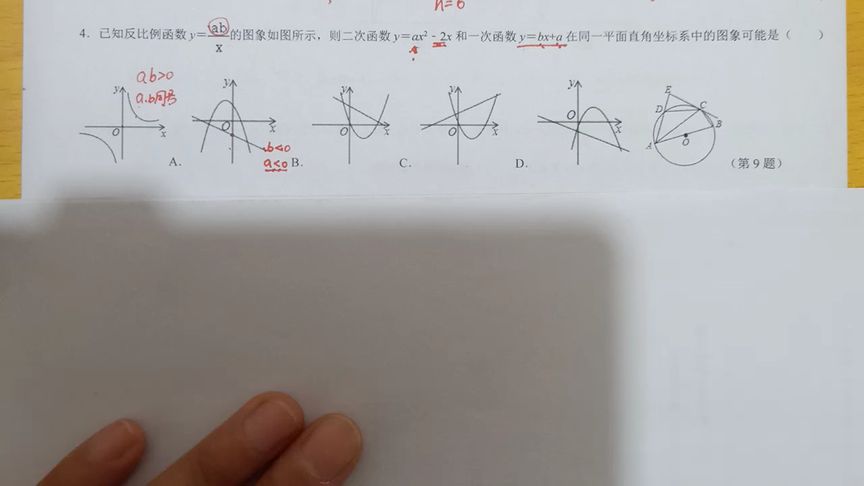 第12周第4题,一次、二次、反比例函数图像判断题