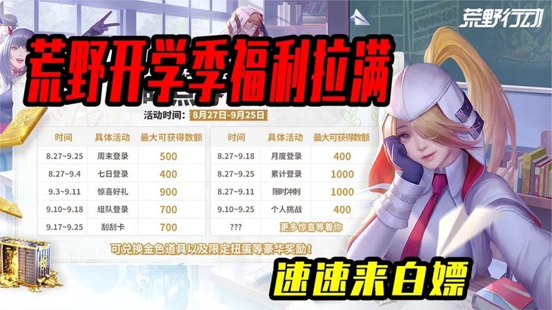 荒野行动:开学季福利大放送,白嫖党狂喜