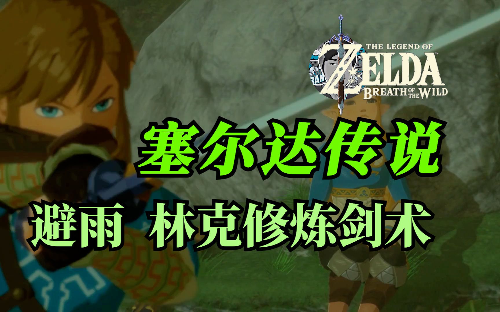 塞尔达传说旷野之息:避雨,林克修炼剑术,4K画质
