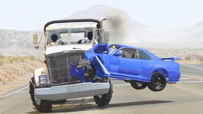 驾车超高速行驶 路口遭遇猛烈撞击 真实车祸模拟游戏