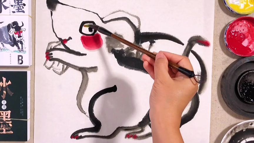 萌趣水墨动物画-萌趣生肖鼠的画法#画了个画 #抖音小助手 #随手画