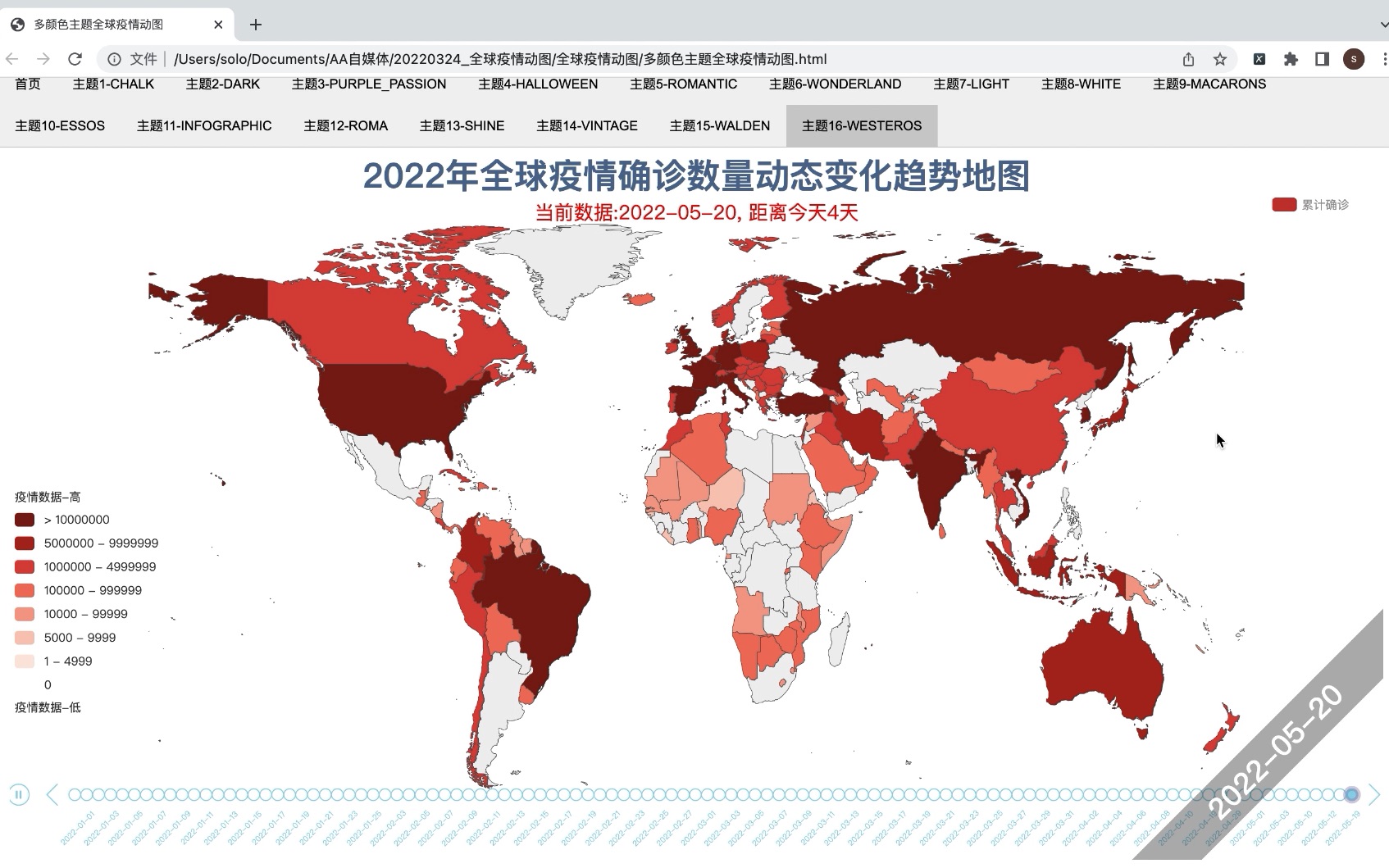【Python可视化】用pyecharts开发全世界疫情动态趋势地图Map,...
