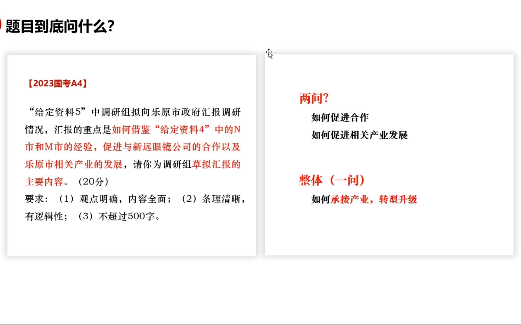 申论难题解析: 2023年国考_ 草拟乐原市调研情况汇报主要内容