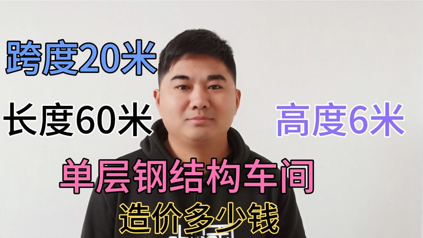 单层钢结构车间,跨度20米,长度60米,高度6米,造价多少钱。
