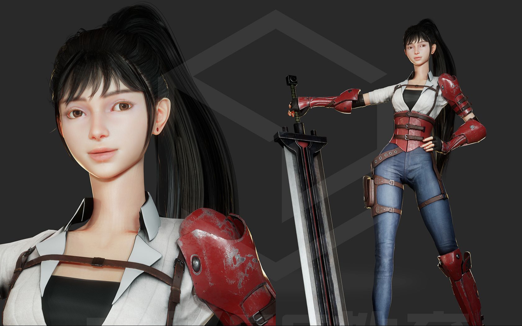 次世代女剑客制作,从人物模型开始制作,到头发建模,拆Uv皮肤纹理细节,...