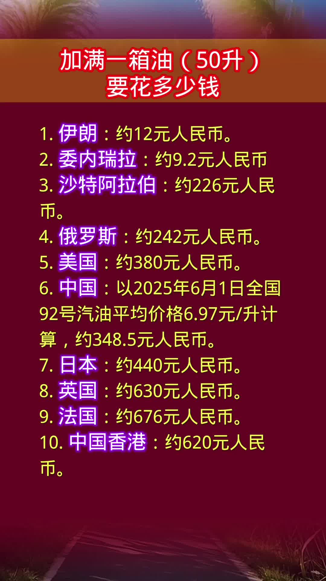 加满一箱油要花多少钱 #油价