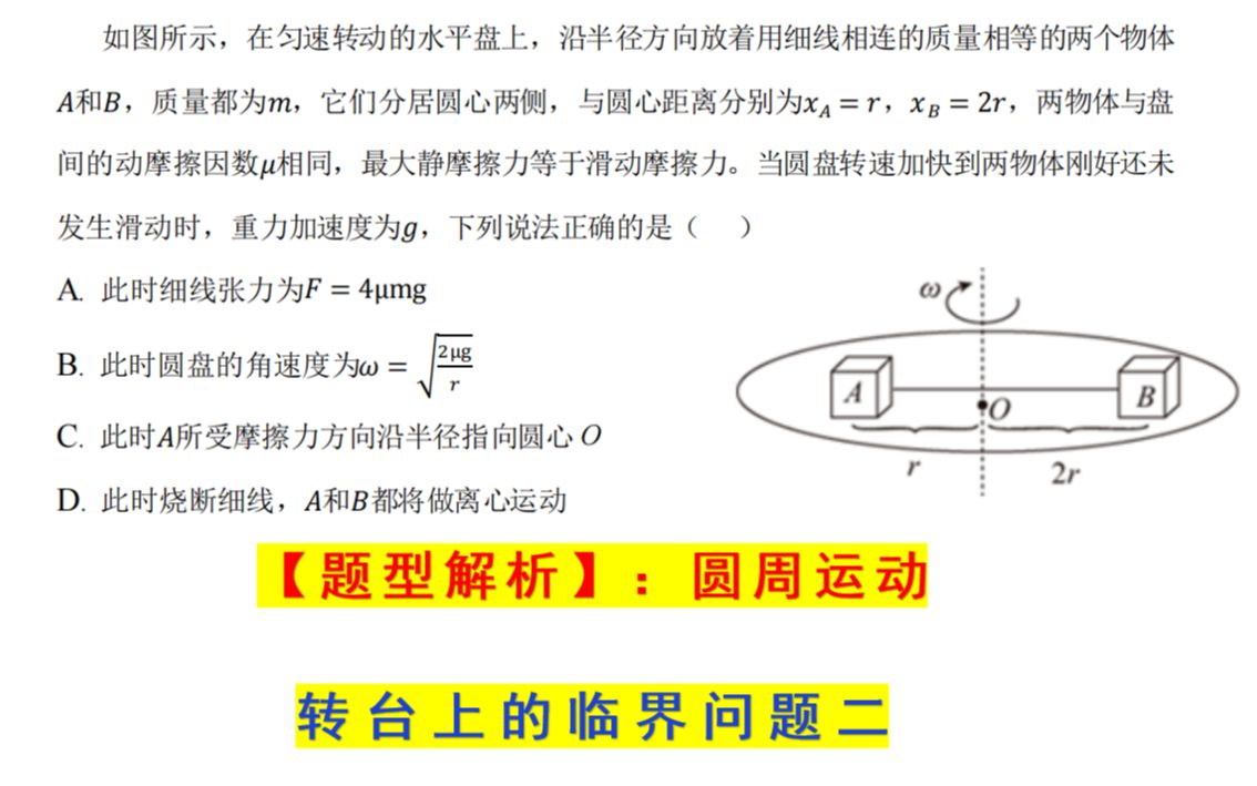 【必修2】【题型解析】圆周运动:转台上的临界问题二
