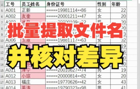 Excel一键提取文件名并核对差异