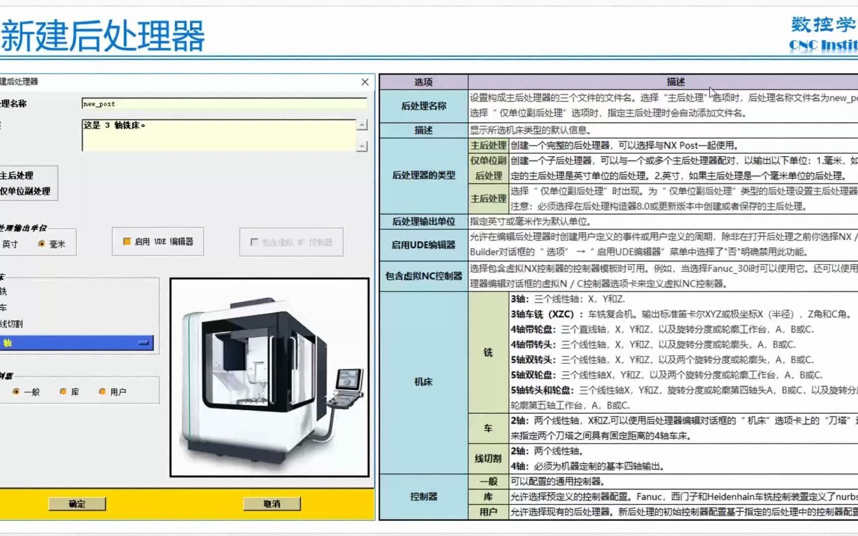 UG后处理制作中,机床,程序和刀轨,控制器等部位的运用