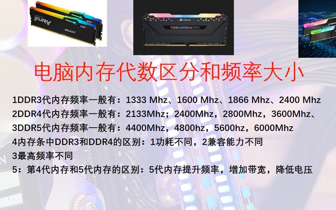电脑内存代数区分和频率大小