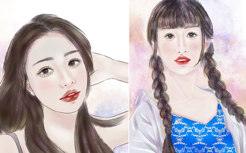 PS/SAI纯手绘板绘仿水彩风格插画人物头像绘制唯美言情写实绘画上色...
