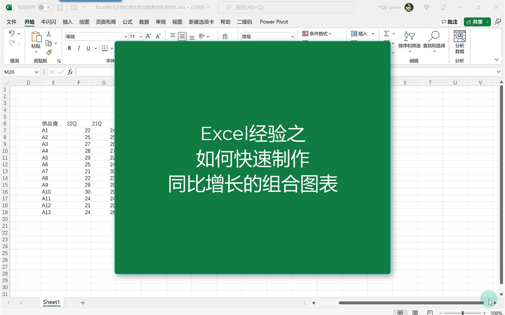 Excel技巧如何快速产生同比增长的组合图表