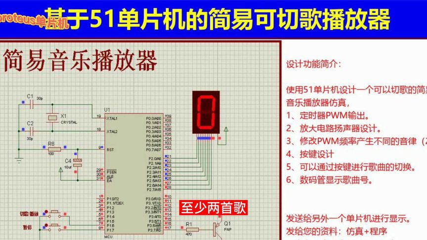 一个简易2首歌数码管音乐播放器proteus单片机设计,keil程序