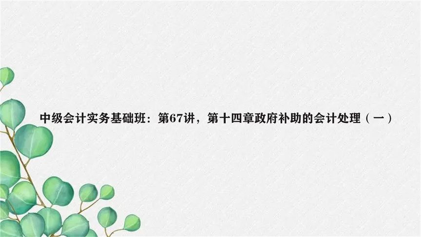 中级会计实务基础班:第67讲,第十四章政府补助的会计处理(一)