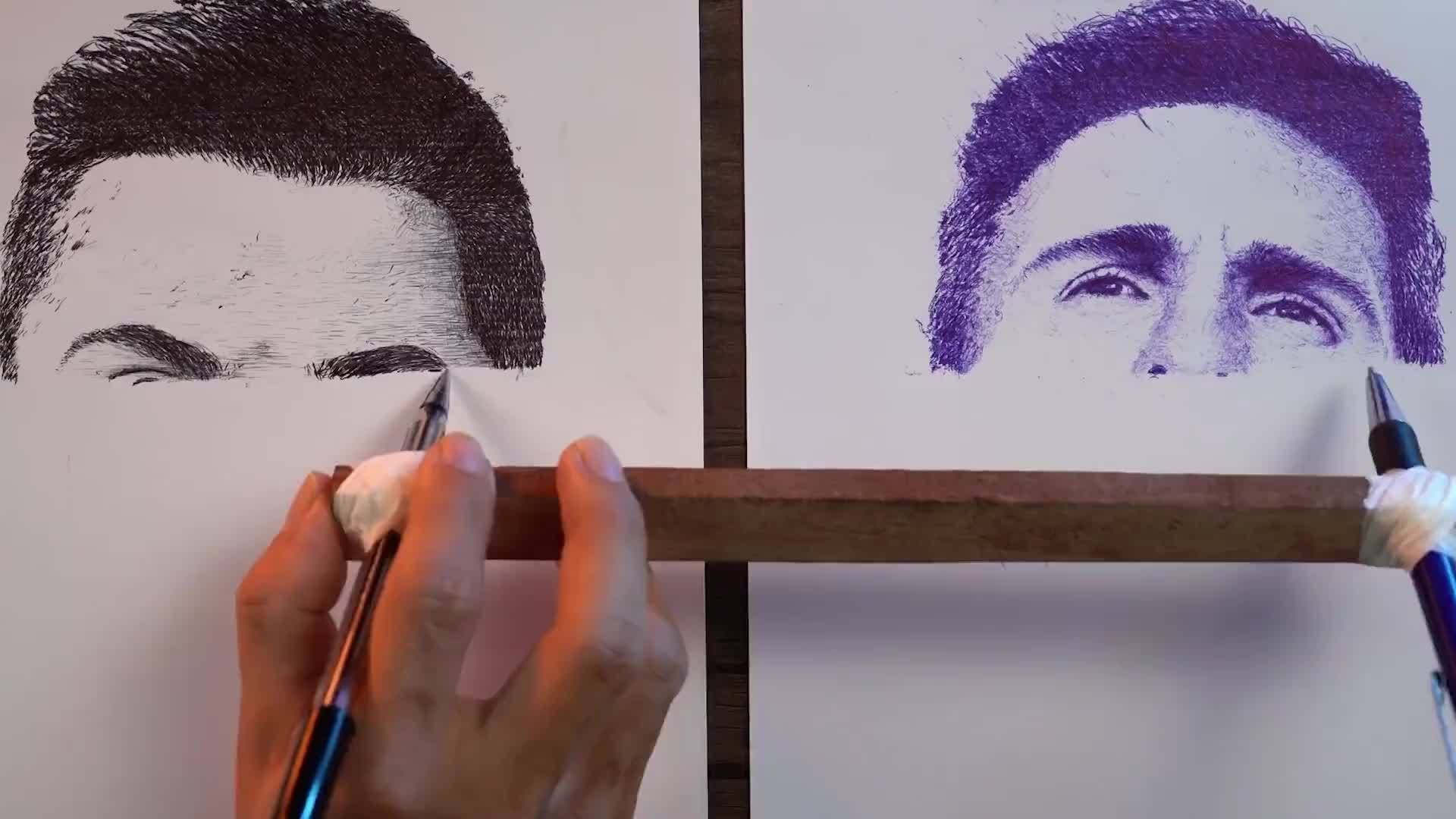 一心而用、一手同时画俩副画!各种逆天的画法画出动态画!最牛漫画师.