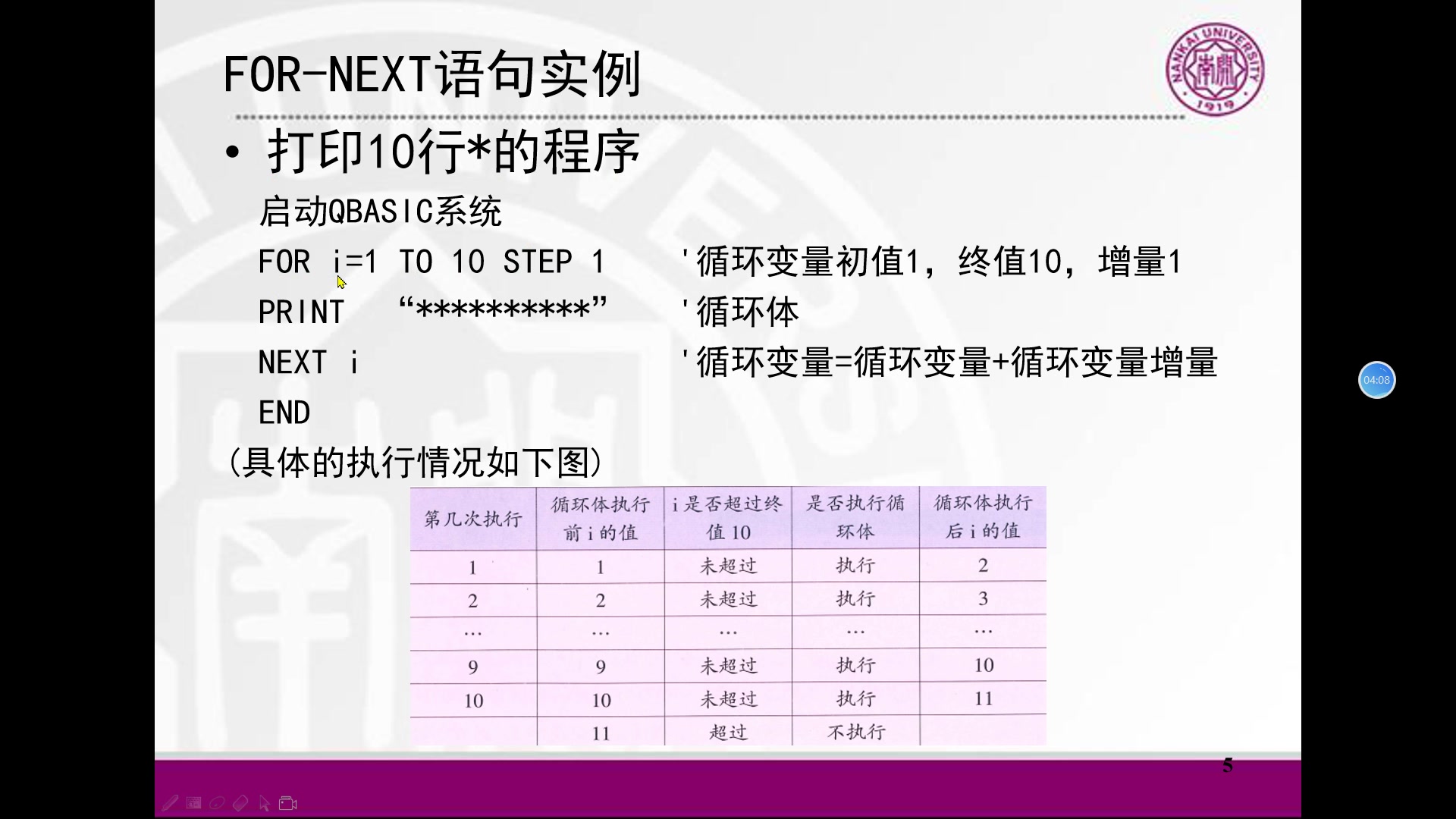 《信息技术》 八年级下册 模块二第五节 循环结构的QBASIC程序(1)