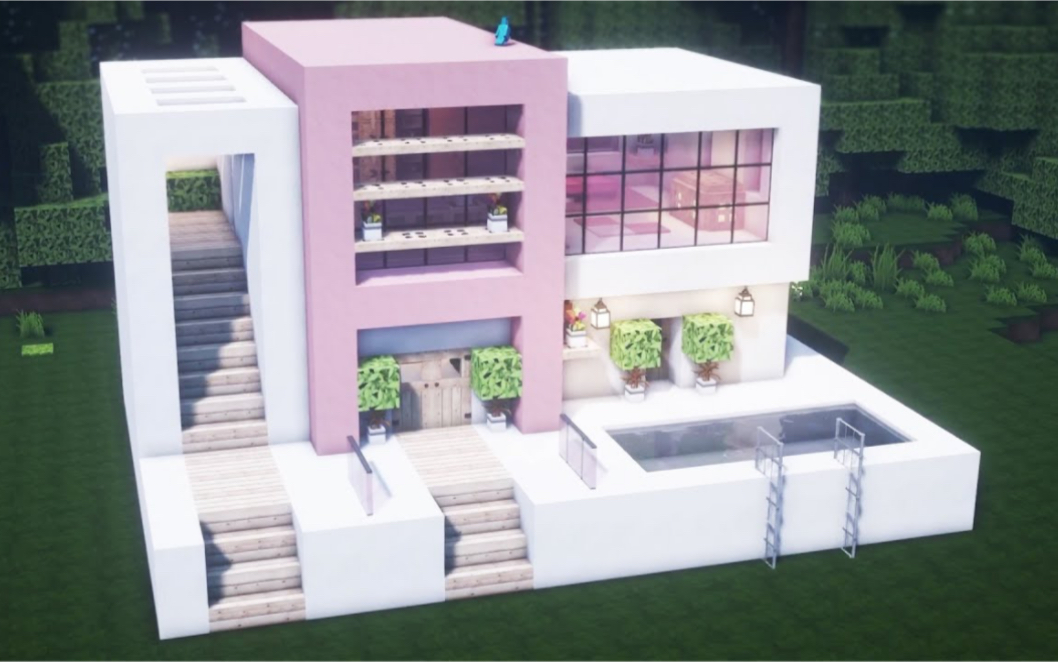 Minecraft我的世界 | 小型现代粉色别墅_游戏热门视频