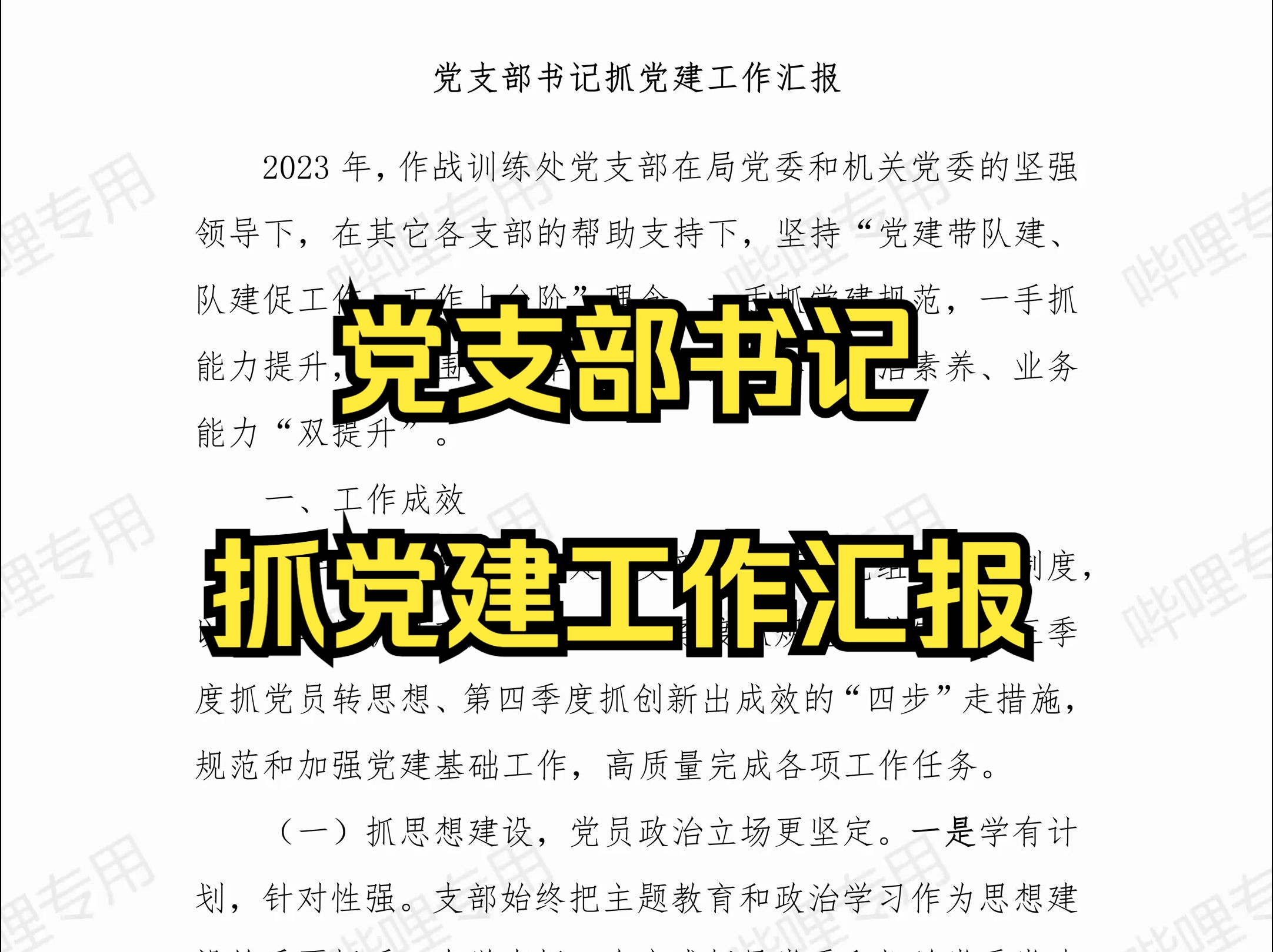 党支部书记抓党建工作汇报