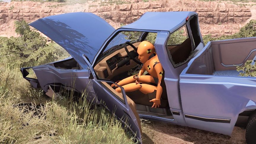 BeamNG:不系安全带vs系安全带,高速碰撞测试假人,这画面够酸爽