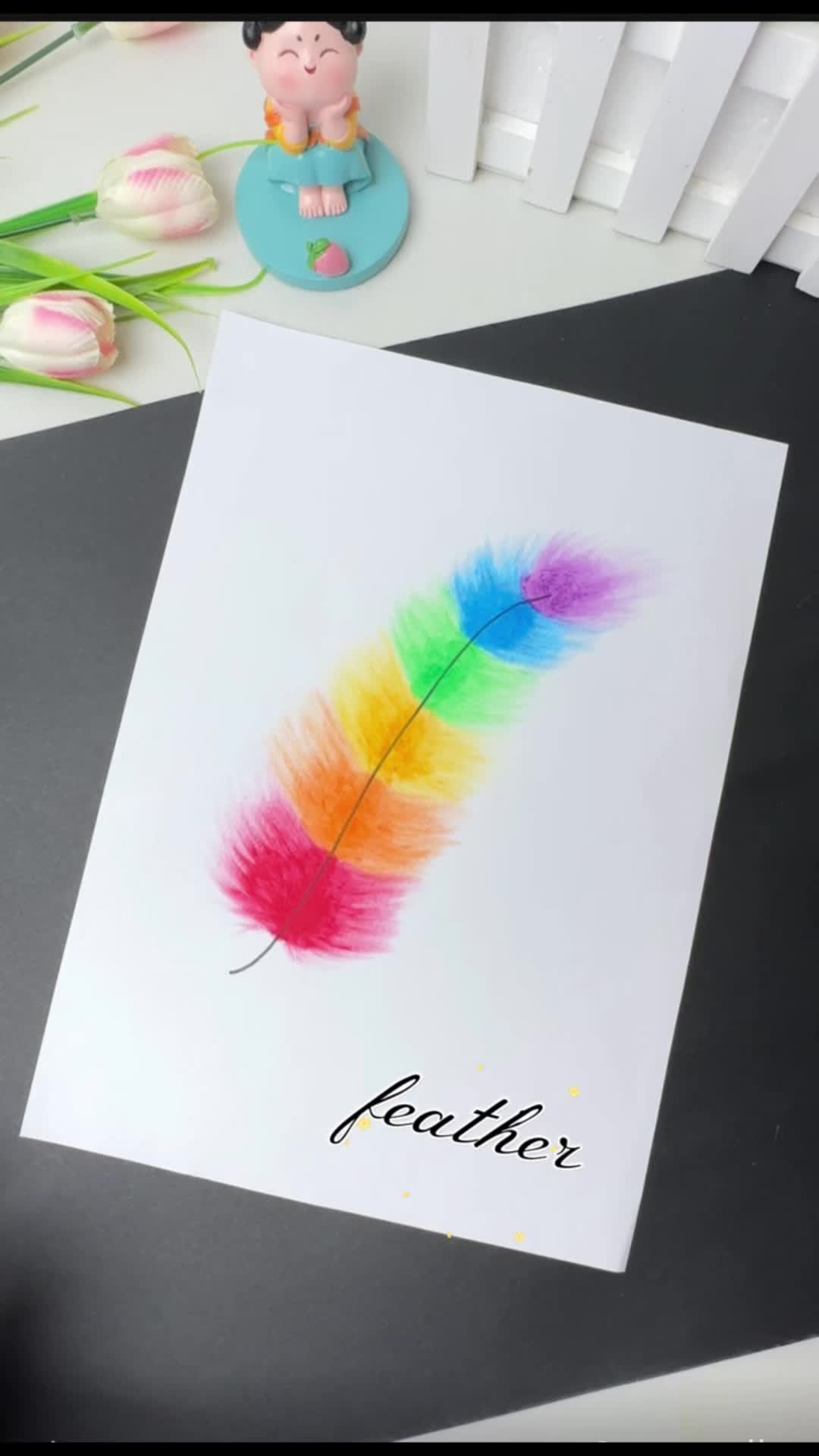 简单好看的《羽毛蜡笔画》,快和孩子一起试试吧#亲子手工画 #儿童...