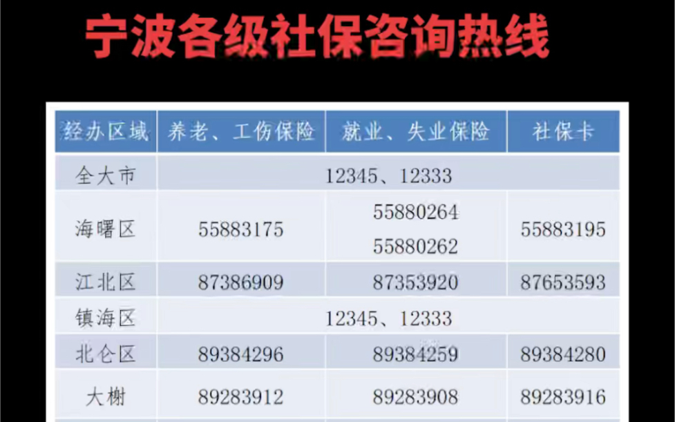 宁波各级社保咨询热线