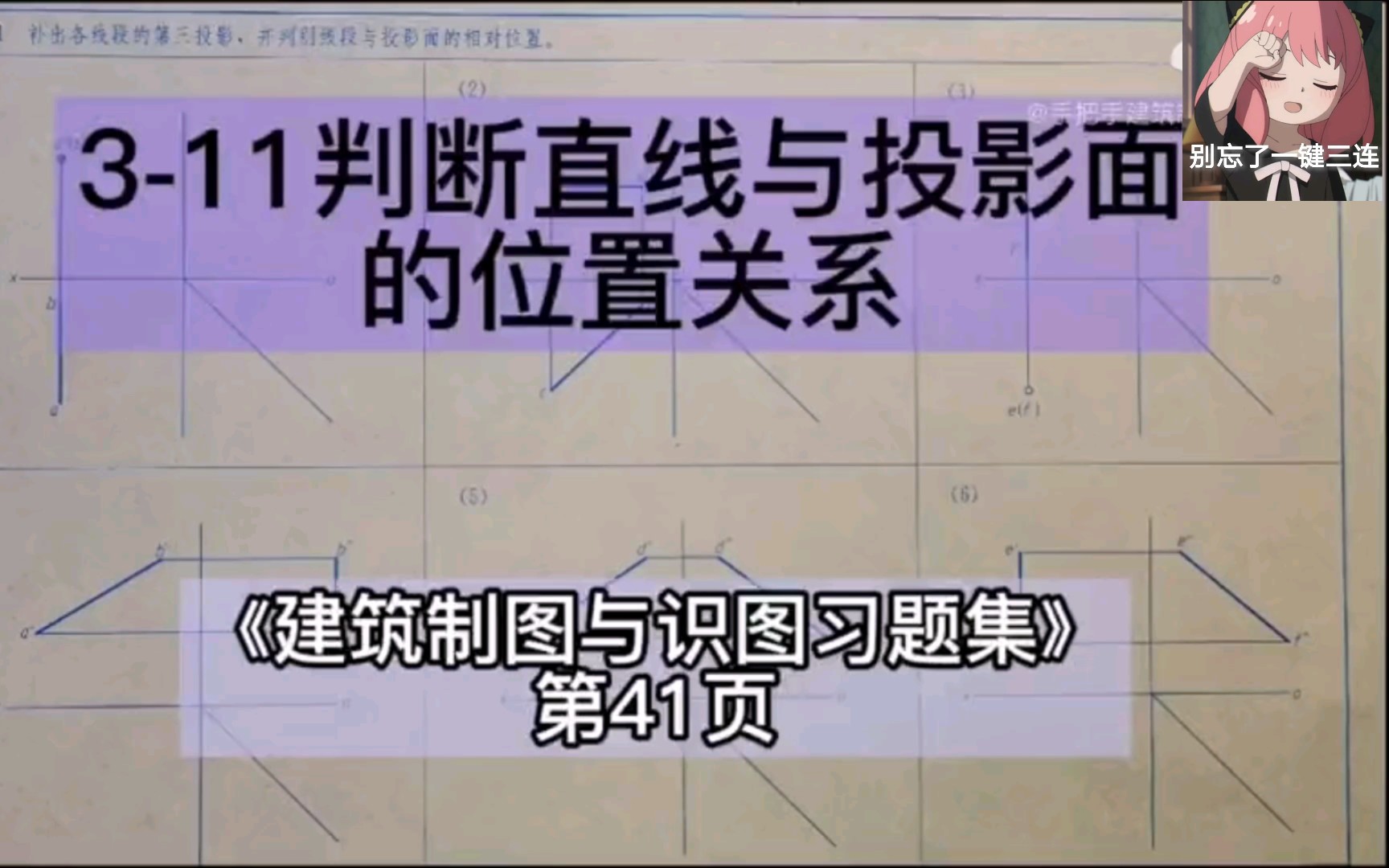 3-11判断直线与投影面的位置关系《建筑制图与识图习题集》第41页...