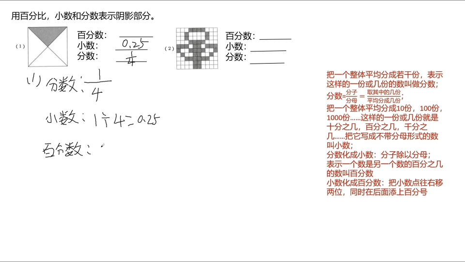 ...什么是百分数,小数和分数;了解数的互化:分数化成小数,小数化成百分数;