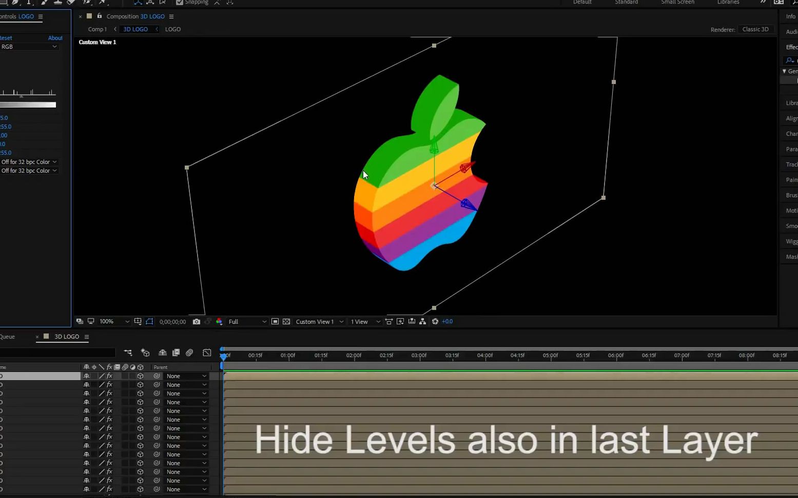 【AE教程】After Effect 制作3D苹果标志logo视频教程讲解