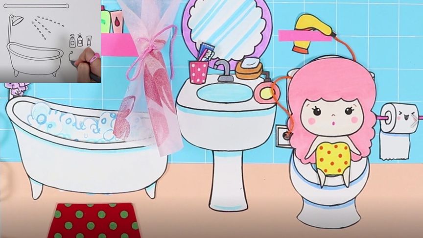 创意卡纸手工,如何制作纸娃娃浴室?教程来了,超级可爱漂亮呢